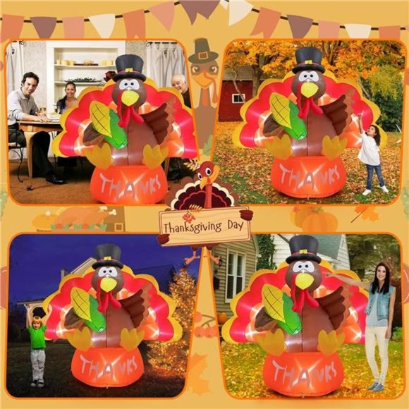 Holiday | 6ft Thanksgiving Inflatables Turkey Outdoor Decor With Light ...